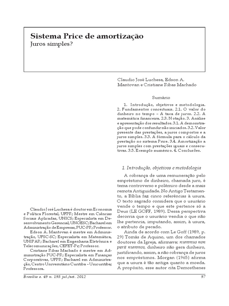 Tabela Price - Juros Simples | PDF | Juros | Inflação