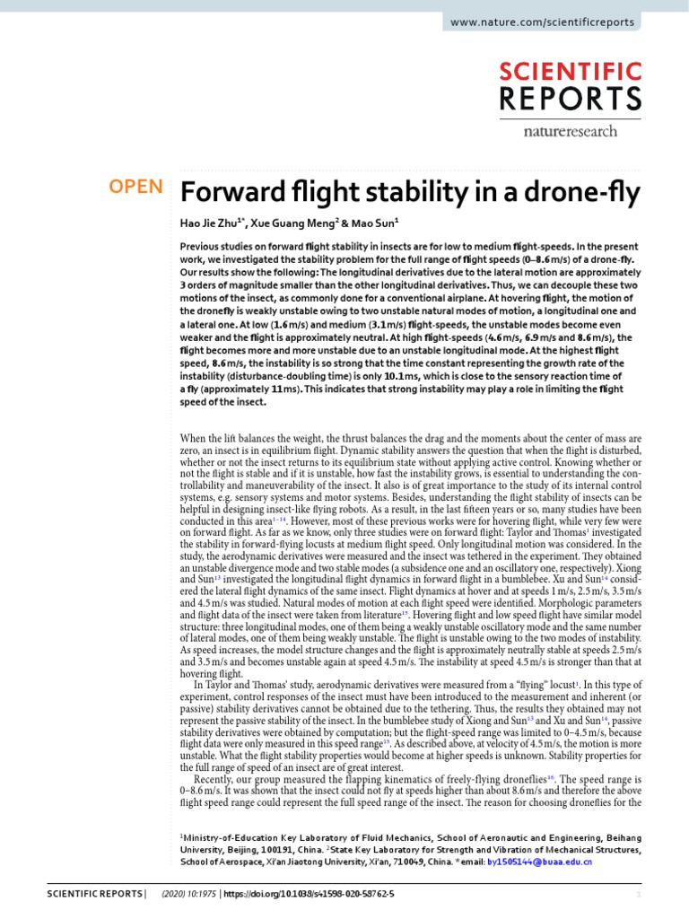 Forward Flight Stability in A Drone-Fly: Hao Jie Zhu, Xue Guang Meng ...
