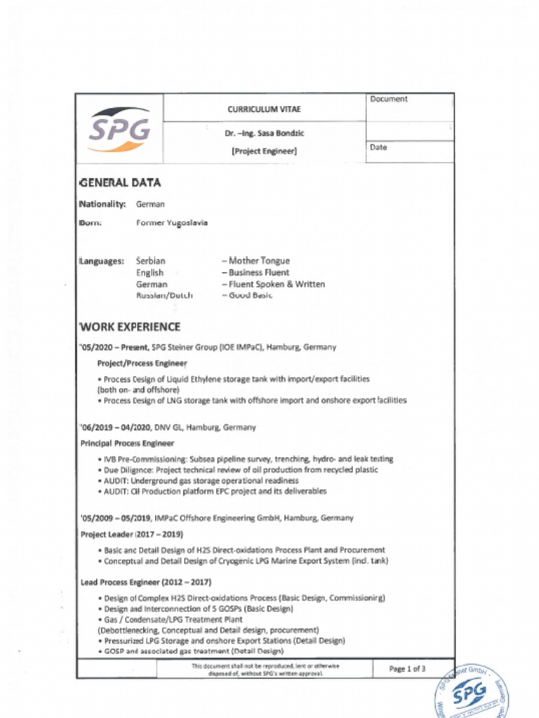 CV - Sasa Bondzic - ITECO Project Engineer | PDF