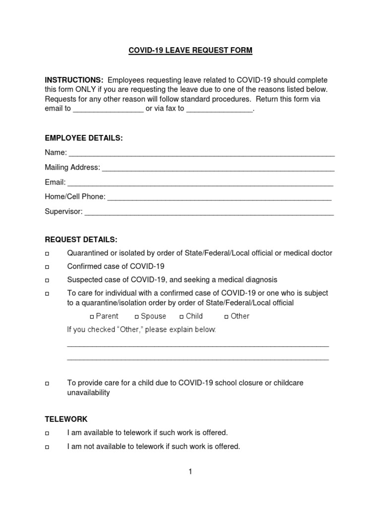 COVID-19 Leave Request Form | PDF | Quarantine | Child Care