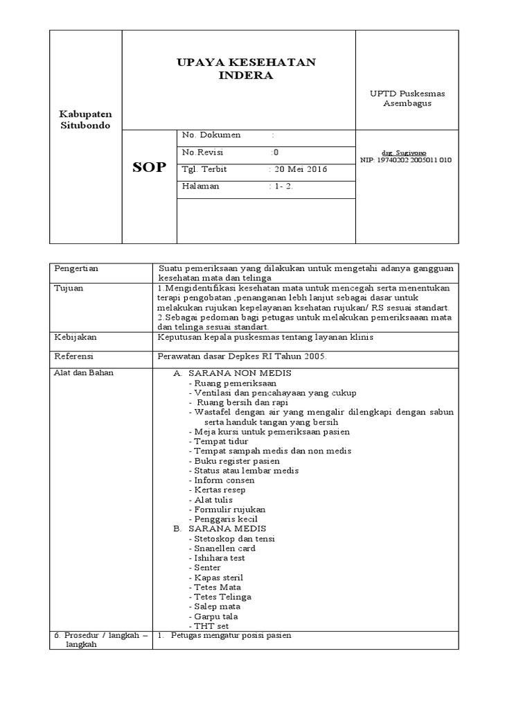 Sop Kesehatan Indera | PDF