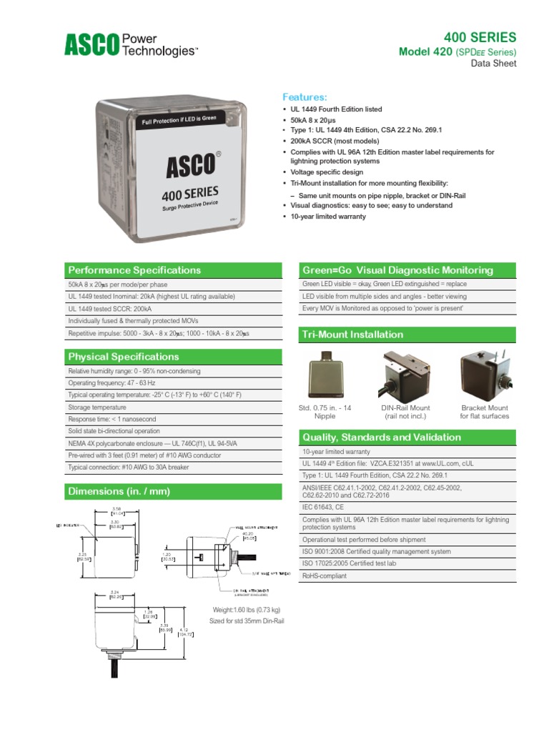 TVSS Asco Power Serie 400 | PDF | Mains Electricity | Electrical ...