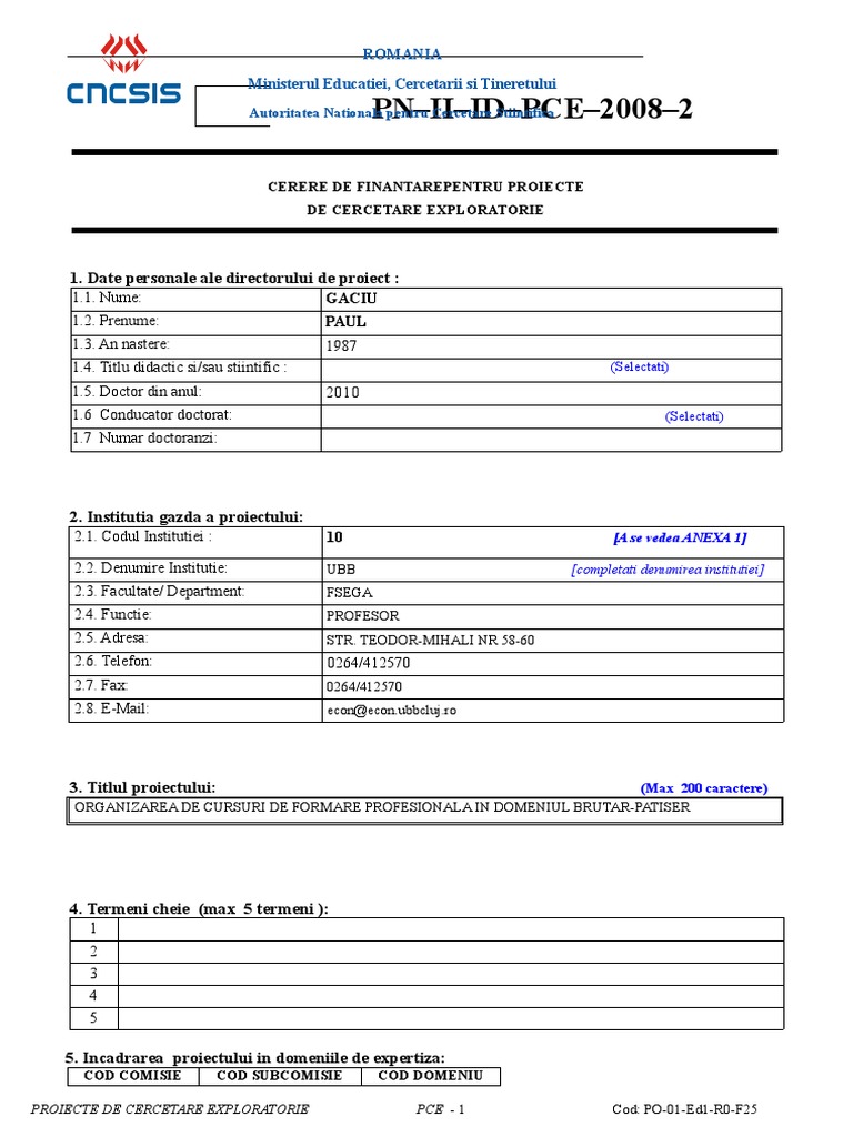 Model Proiect de Cercetare Completat | PDF