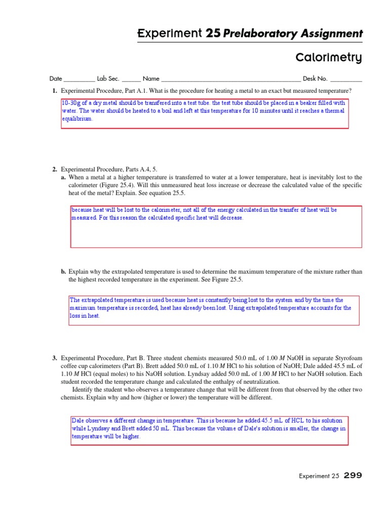 Experiment Calorimetry: Prelaboratory Assignment | PDF | Heat | Temperature