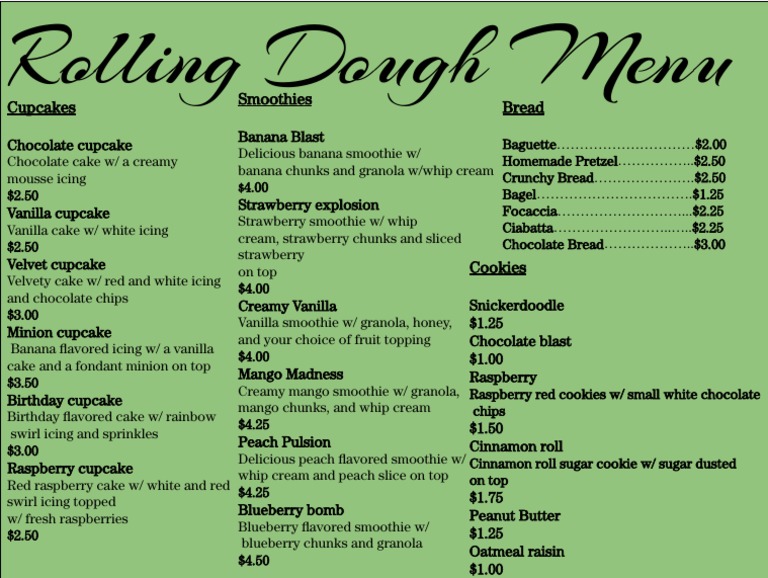 Rolling Dough Menu | Download Free PDF | Cakes | Desserts