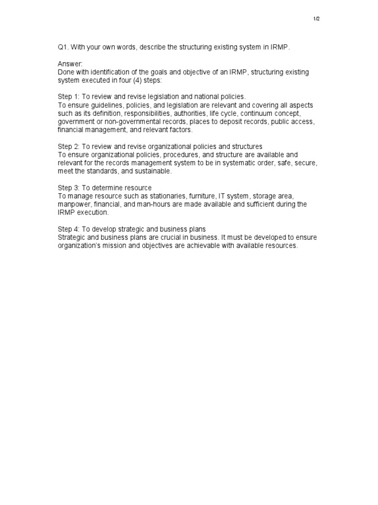 IMR451 Exercise IRMP - Structuring Existing System | PDF | Archive | Policy