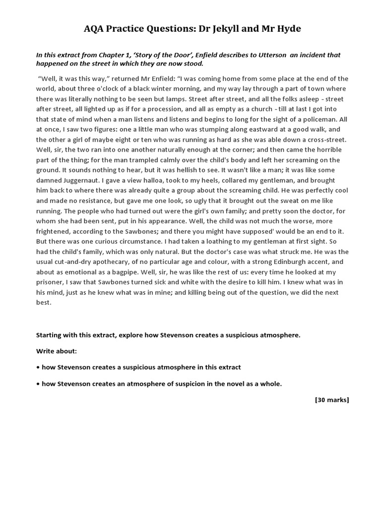 Jekyll and Hyde Practice Exam Questions | PDF | Strange Case Of Dr ...