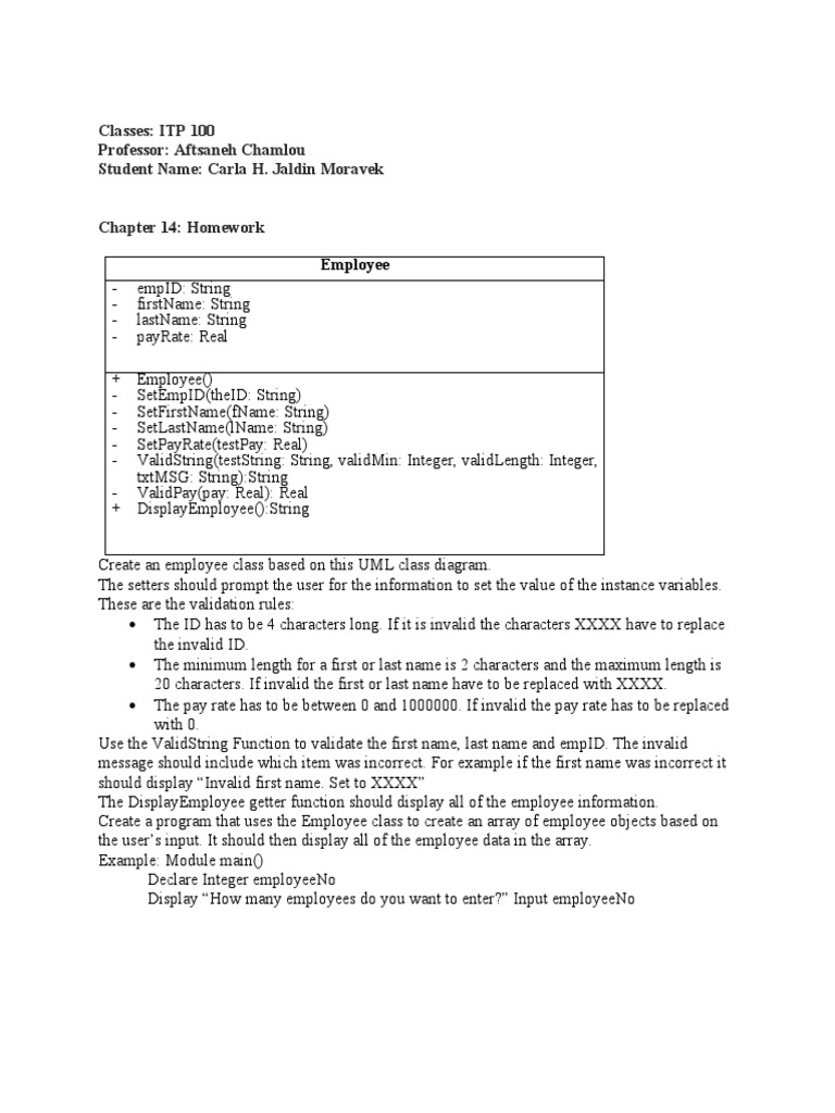 Classes: ITP 100 Professor: Aftsaneh Chamlou Student Name: Carla H. Jaldin Moravek | PDF ...