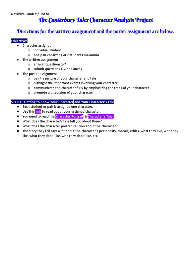 Canterbury Tales Character Analysis Guide | PDF | Language Arts ...