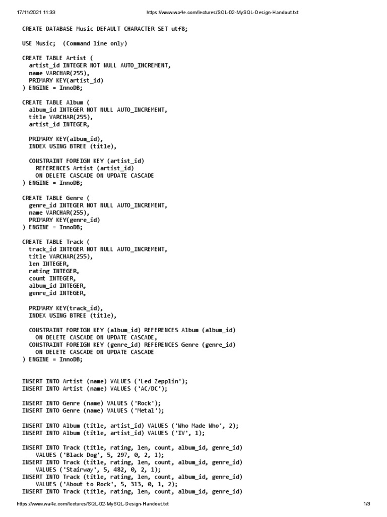 SQL 02 MySQL Design Handout | PDF | Computer Programming | Data Management Software