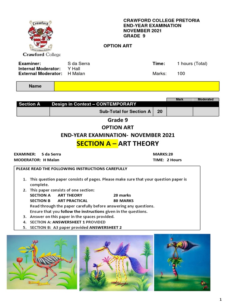 (Memo) 2021 Grade 9 Novemeber Option Art Final Exam | PDF | Composition ...