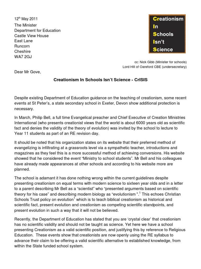 CrISIS Letter To Gove | PDF | Creationism | University Of Oxford