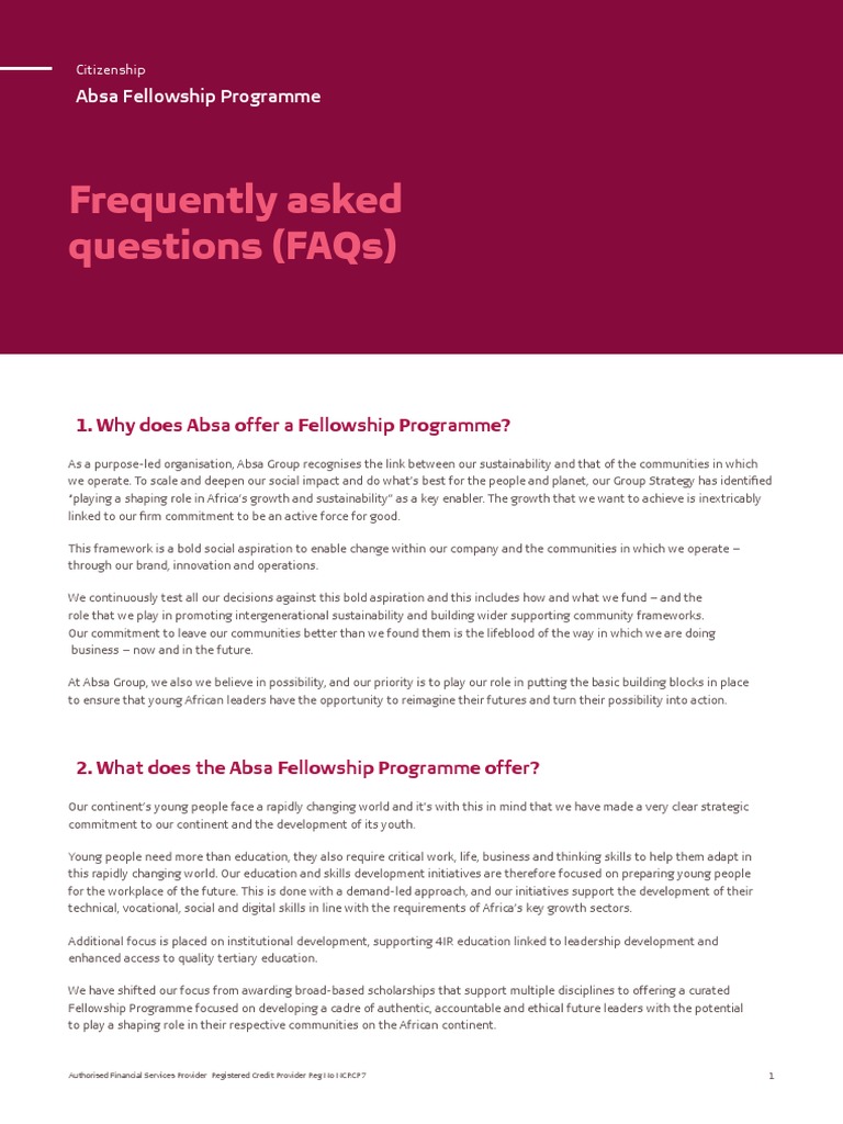Frequently Asked Questions (Faqs) : Absa Fellowship Programme | PDF | Engineering | Mentorship