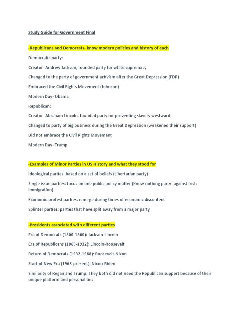 Final Exam Study Guide Gov | PDF | American Government | United States ...