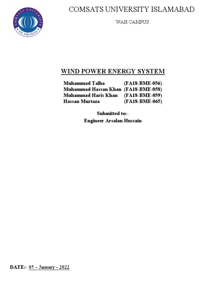 Final Report Wind Energy System | PDF | Wind Turbine | Wind Power