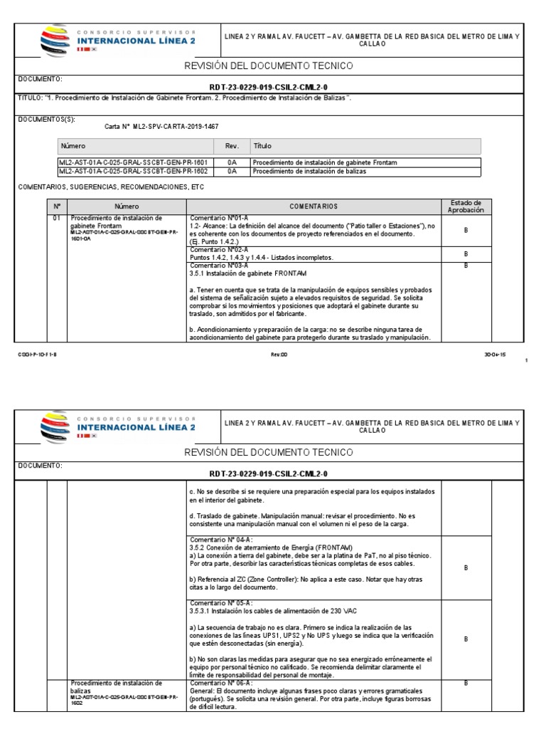 02 RDT Enviado en Borrador P Comentatios RDT 23 XXX 019 CSIL2 CML2 0 | PDF