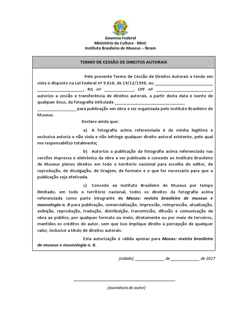 Modelo Termo De Cessão De Direitos Autorais Pdf