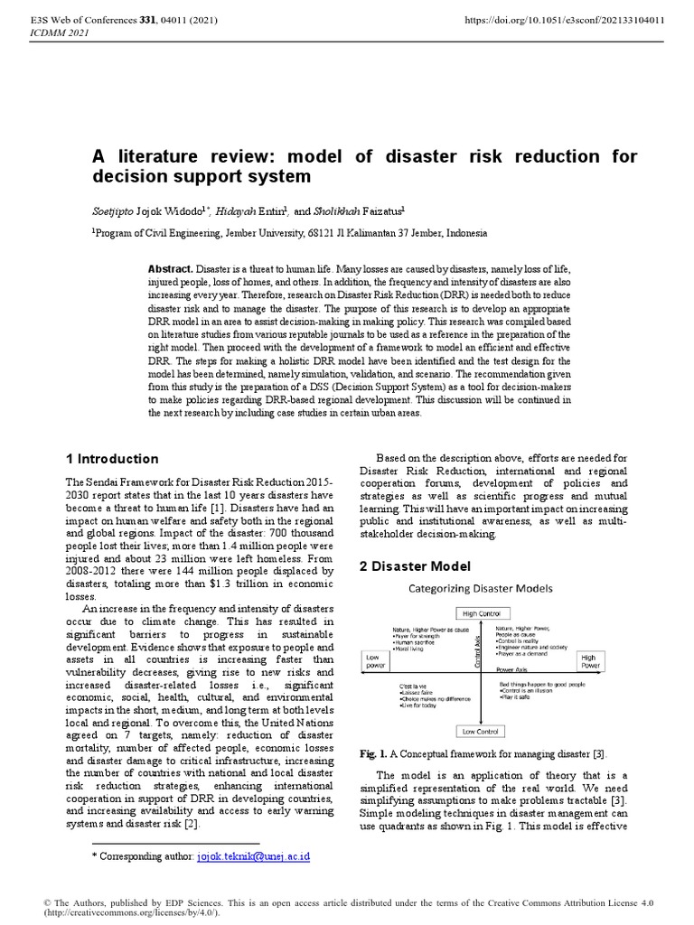 A Literature Review: Model of Disaster Risk Reduction For Decision ...