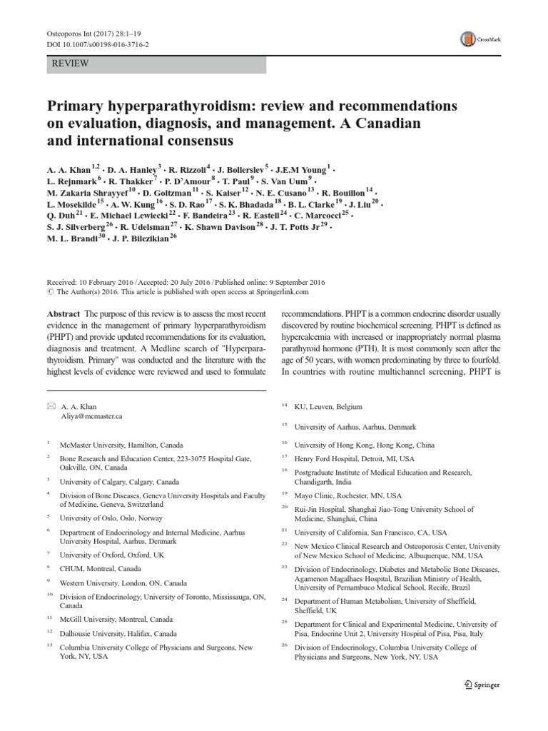 Primary Hyperparathyroidism: Review and Recommendations On Evaluation ...