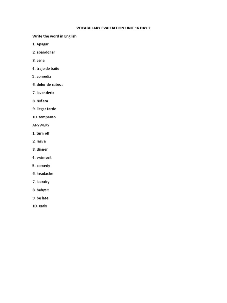 Vocabulary Evaluation Unit 16 Day 2 | PDF