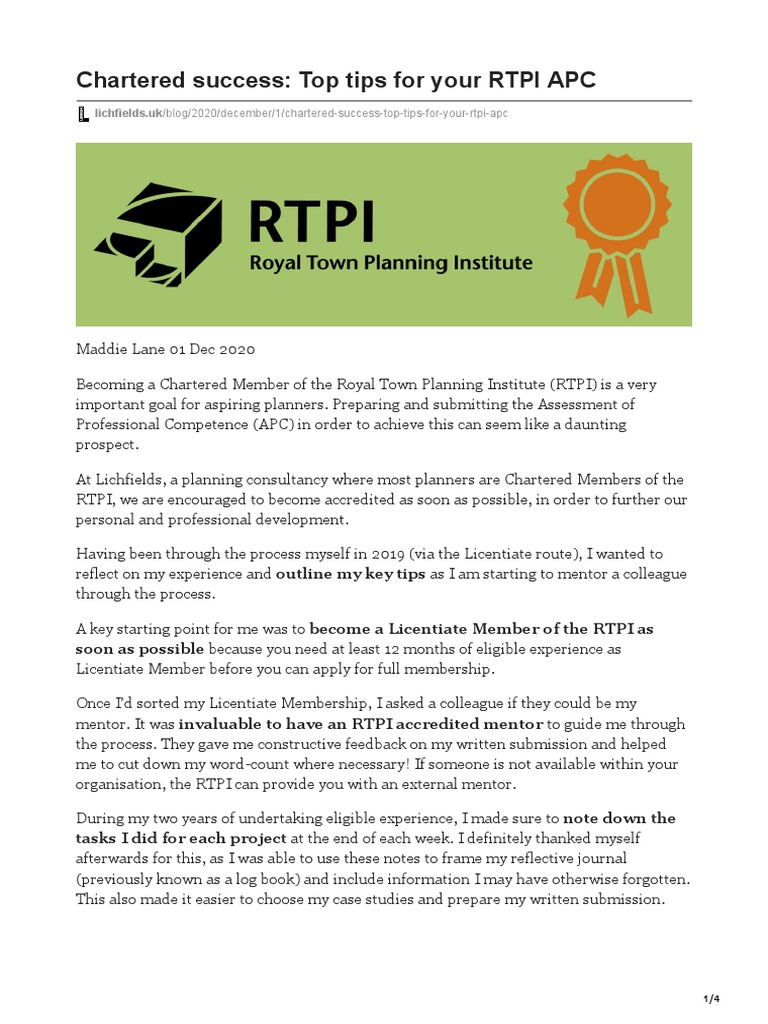 RTPI APC Success Tips for Planners | PDF | Mentorship | Communication