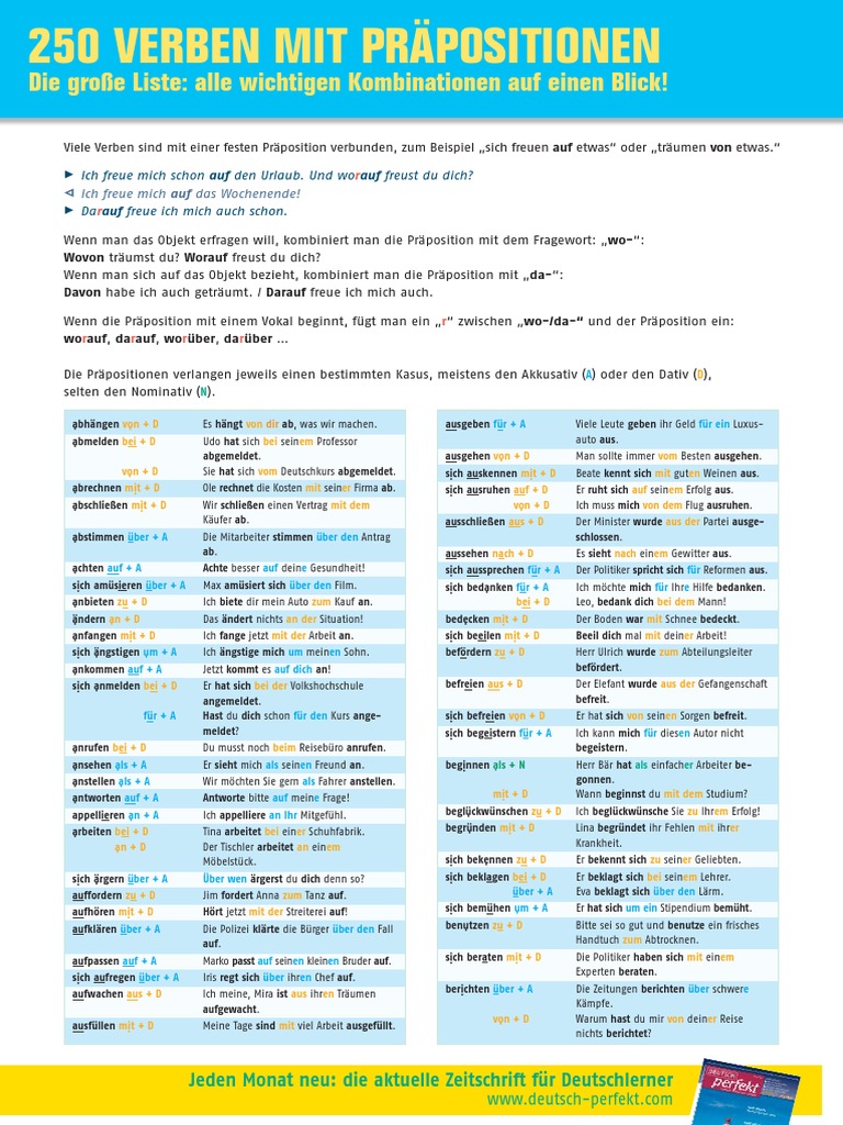 Verben Mit Praepositionen (Akk, Dat... ) | PDF