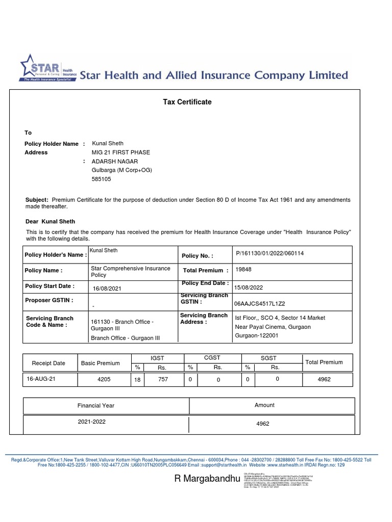 Tax Certificate: R Margabandhu | Download Free PDF | Insurance | Taxes