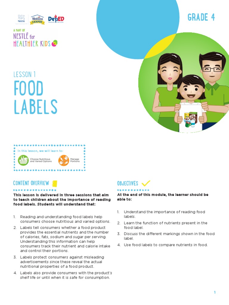 Grade 4 Lesson 1 - Understanding Food Labels | PDF