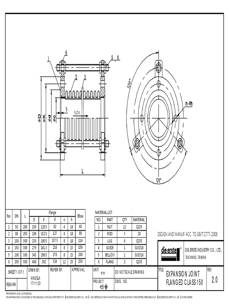 Expansion Joint Flanged Class 150: Design and Manuf. Acc. To Gb/T12777 ...