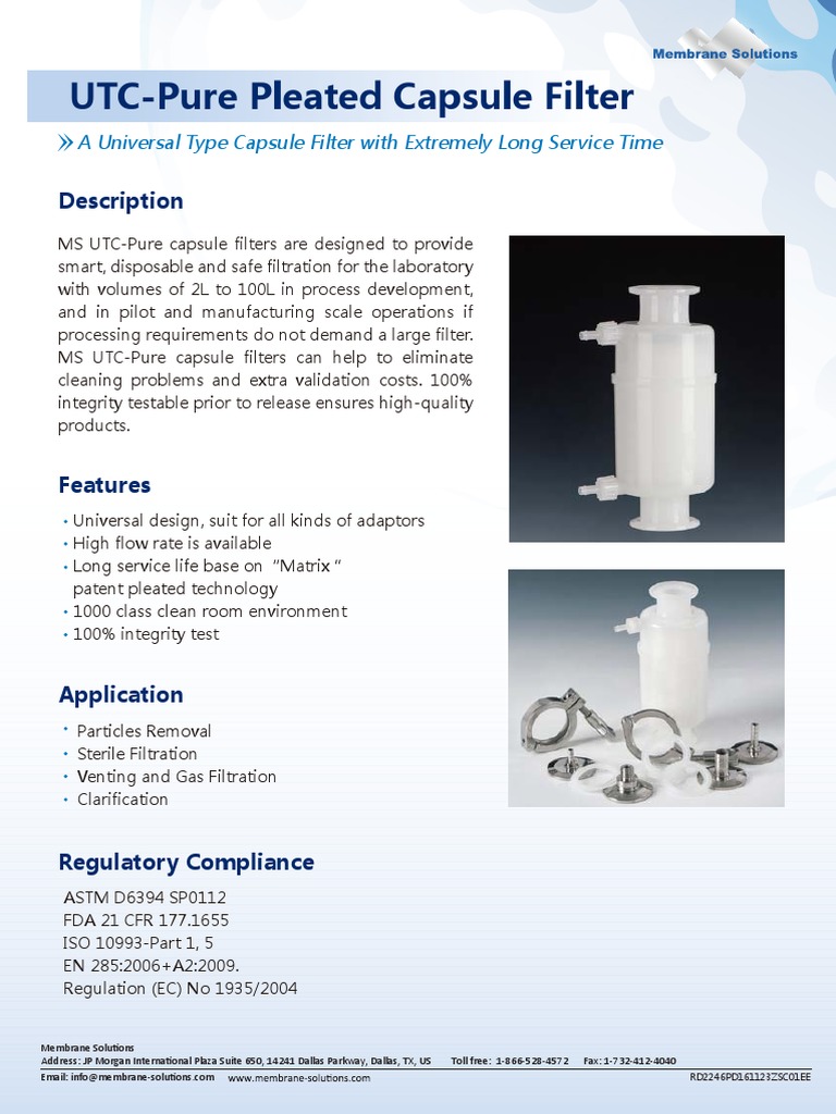 UTC-Pure Pleated Capsule Filter | PDF | Filtration | Membrane
