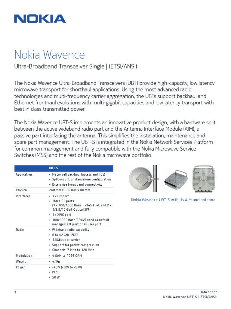 Nokia Wavence: Ultra-Broadband Transceiver Single - (ETSI/ANSI) | PDF ...