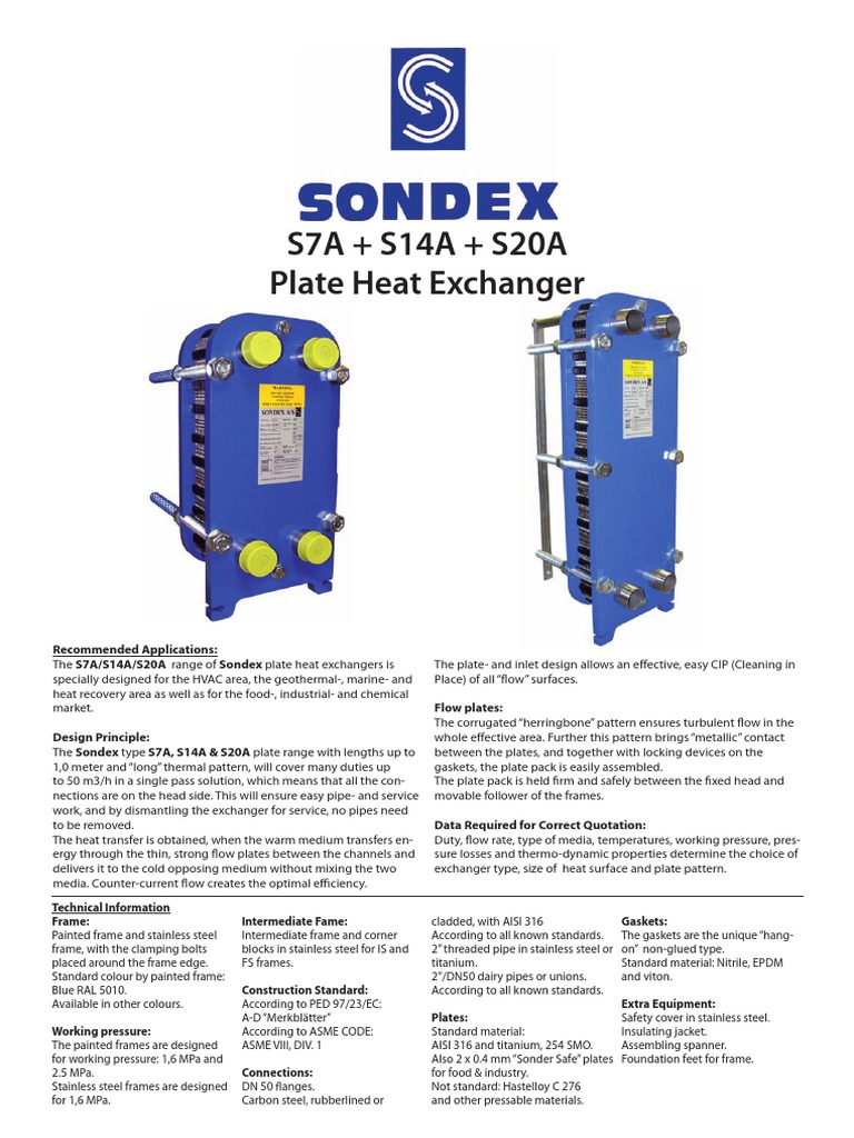 Sondex S7A-S14A-S20A-I | PDF | Heat Exchanger | Pipe (Fluid Conveyance)