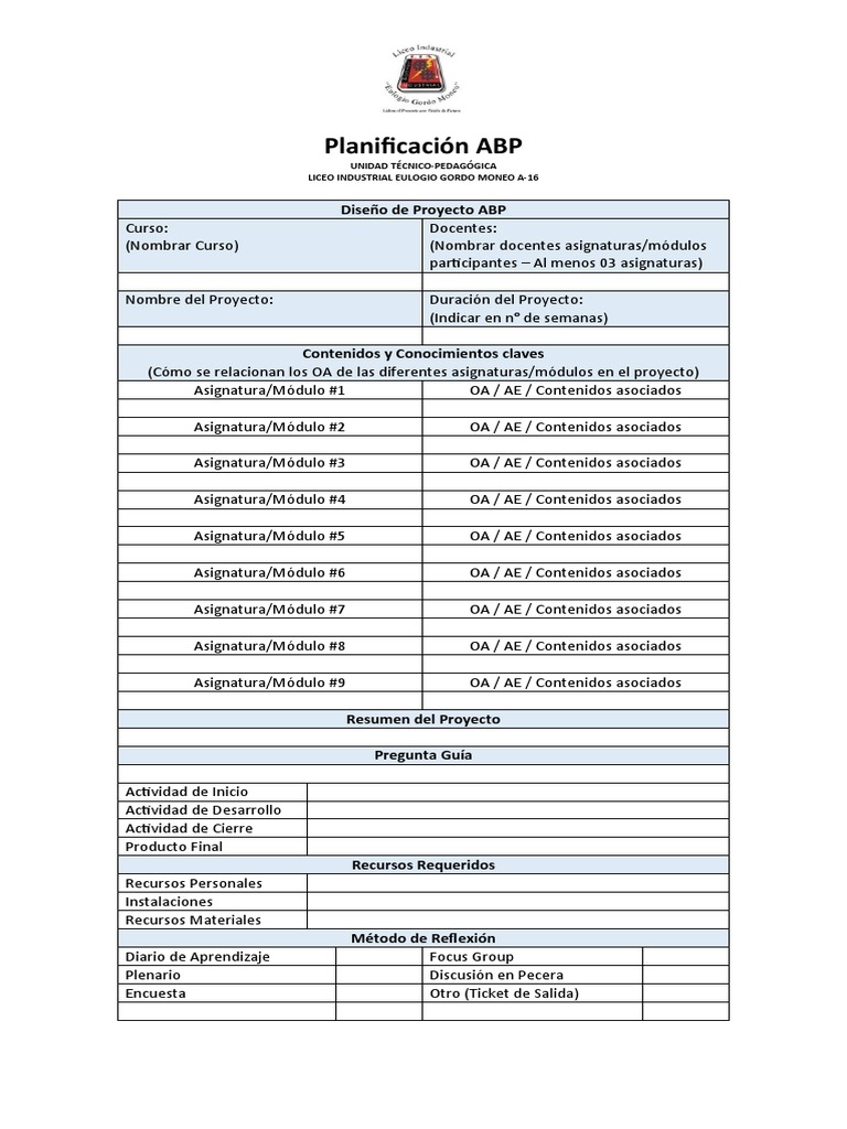 Formato Planificación ABP 2022 | PDF