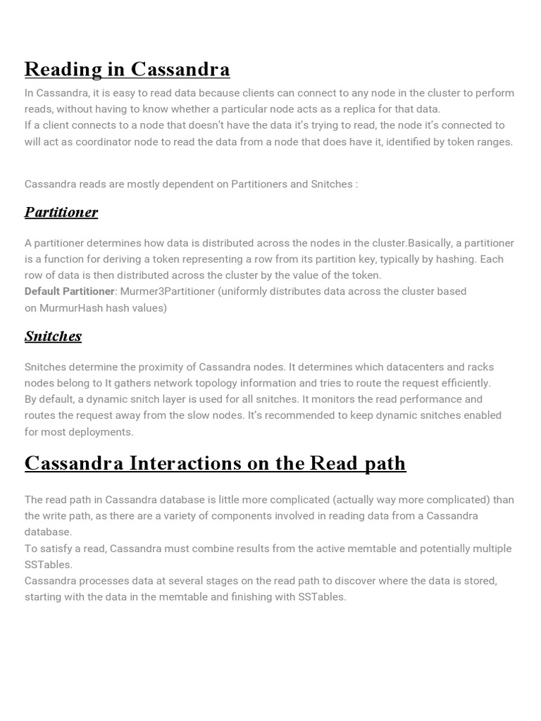 Reading in Cassandra: Partitioner | PDF | Cache (Computing) | Database Index