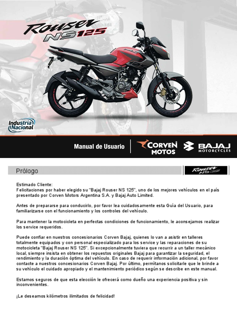 Rouser Ns125 Manualdeusuario | PDF | Motocicleta | Neumático