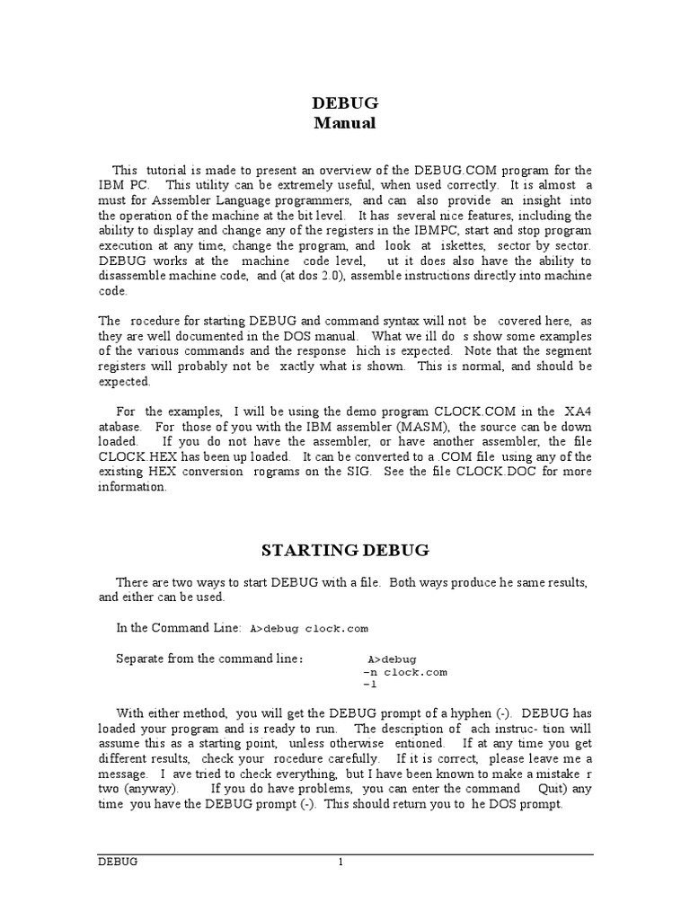 Debug Manual Pdf Assembly Language Input Output