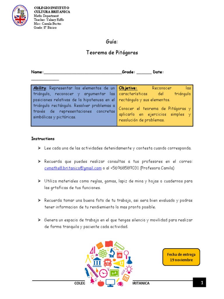 Guía del Teorema de Pitágoras 8° Básico | PDF | Triángulo | Geometría ...