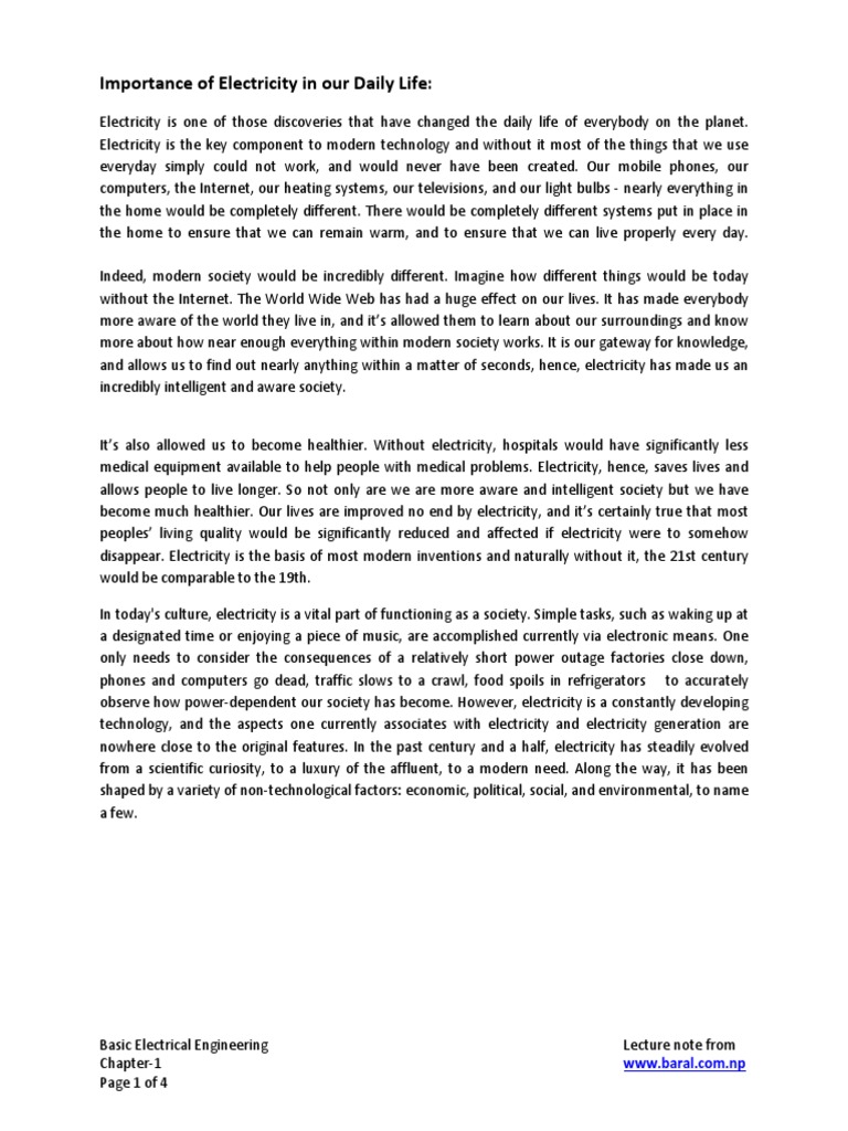 Importance of Electricity in Our Daily Life | PDF | Electric Power ...
