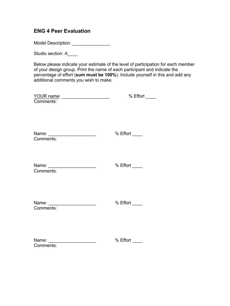 E4 Peer Evaluation Form | PDF | Career & Growth | Business