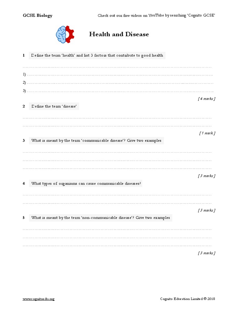 GCSE Biology - Health and Disease - Worksheet | PDF | Epidemiology ...