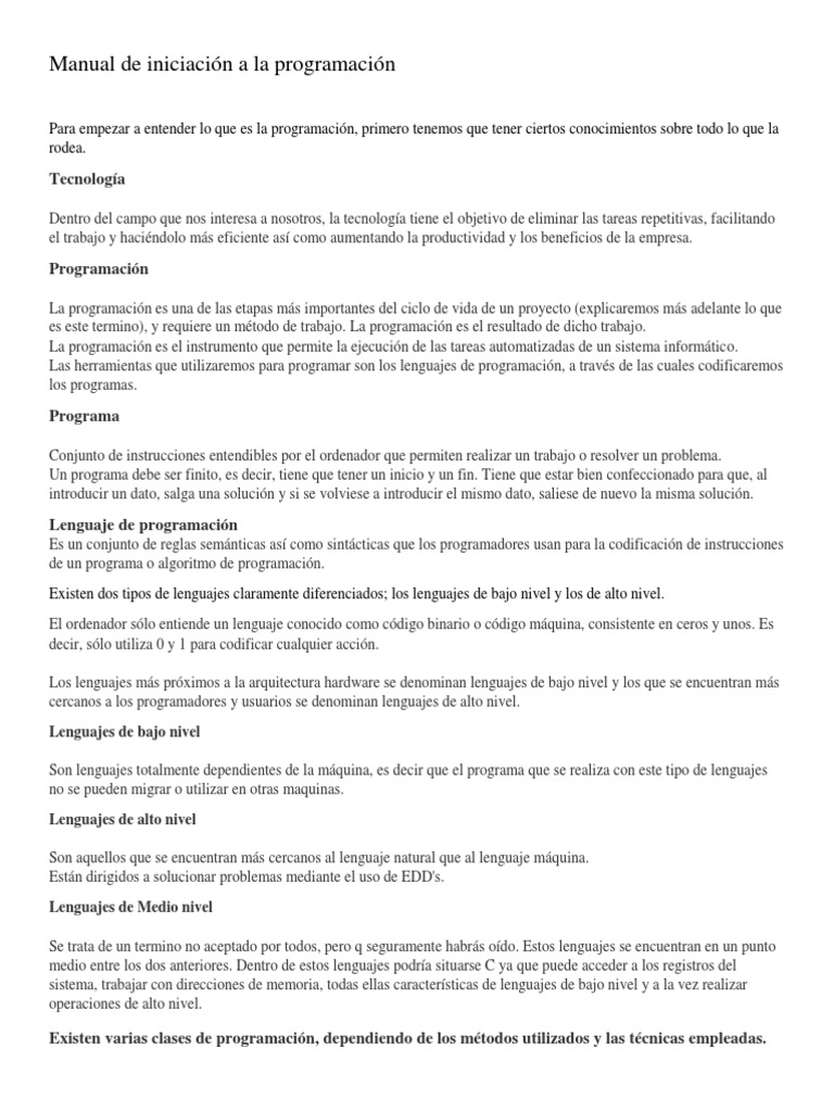 Manual de Iniciación A La Programación | PDF | Lenguaje de programación ...