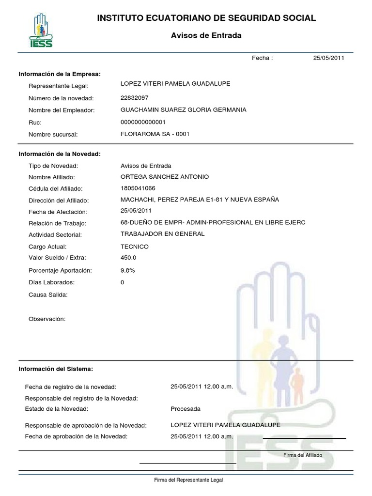 Aviso Entrada Iess | PDF