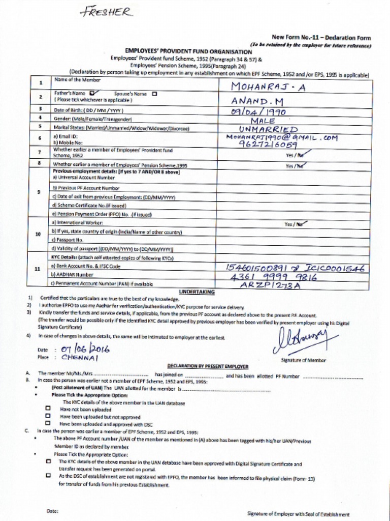 Form 11 - Filled Sample | PDF