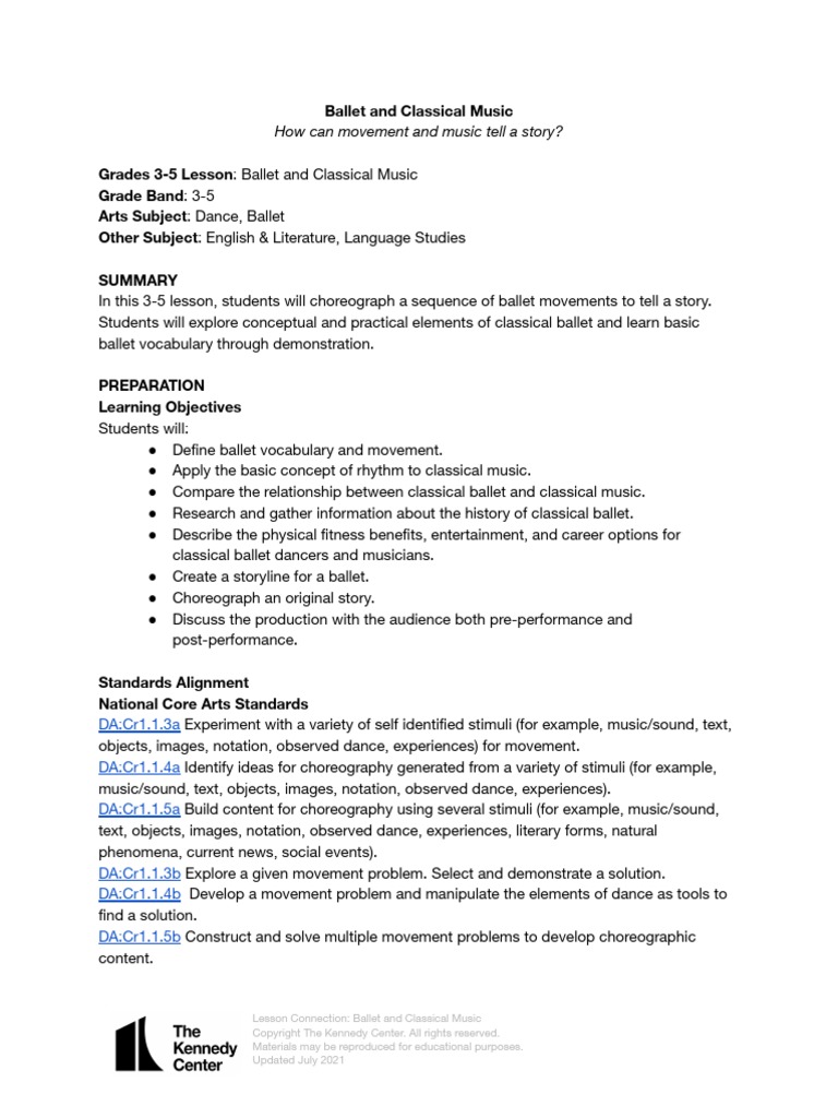 Ballet and Classical Music Lesson Plan | Download Free PDF | Dances ...