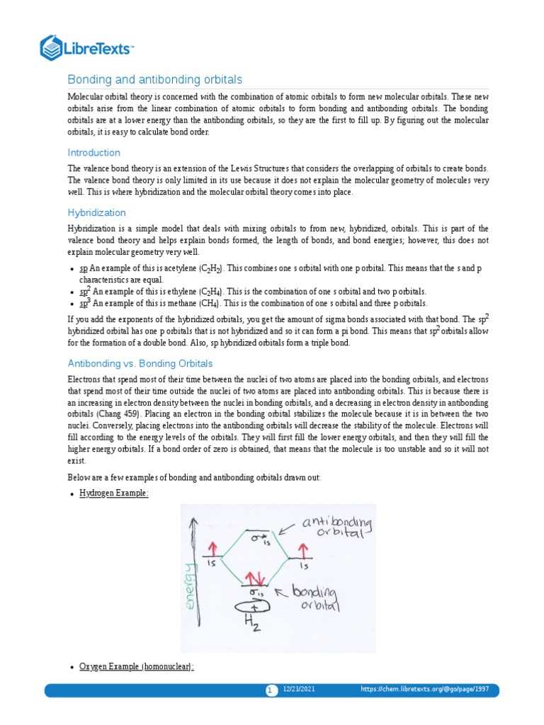 Bonding and Antibonding Orbitals | PDF | Molecular Orbital | Chemical Bond