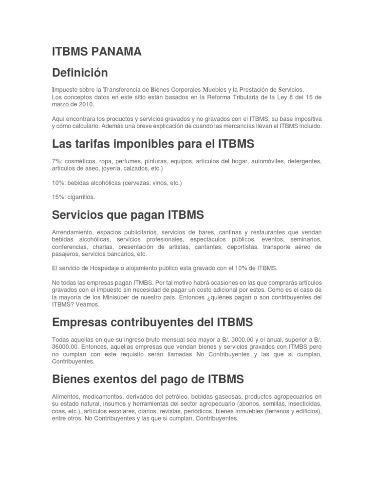 Itbms Panama | PDF | Impuestos | Economias