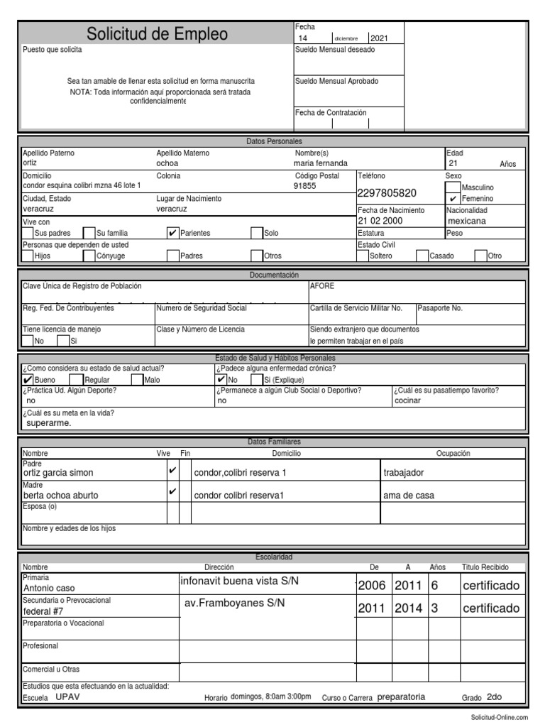 Solicitud de Empleo PDF | PDF
