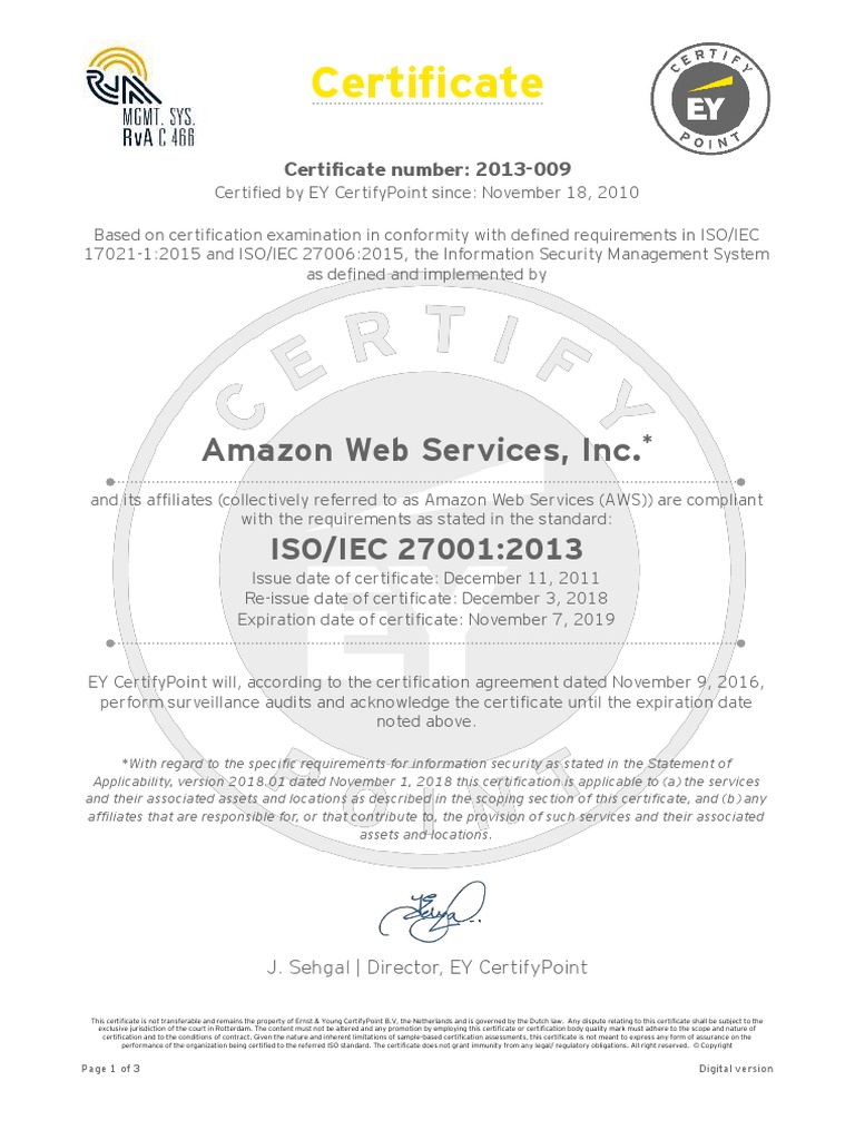 Certificate: Amazon Web Services, Inc | PDF | Amazon Web Services | Justice