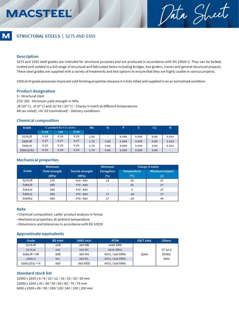S275 S355 Data Sheet 2021 | PDF | Structural Steel | Steel