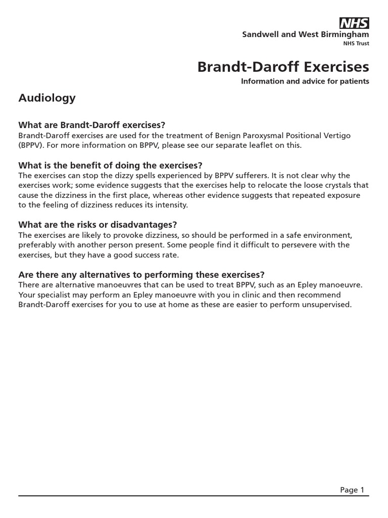 Brandt-Daroff Exercises: Audiology | PDF | Vertigo | Diseases And Disorders
